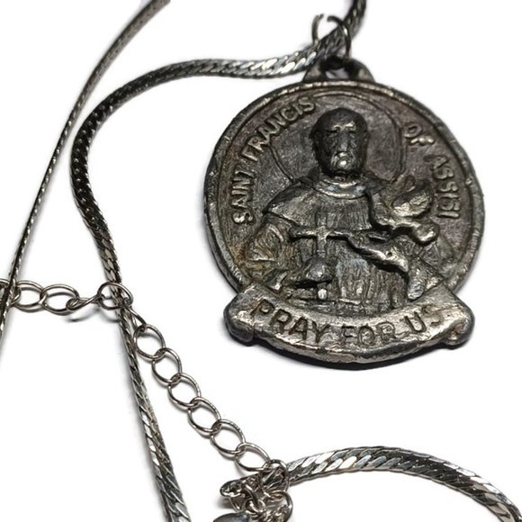 Unbranded Jewelry Vtg 8s Pewter St Francis Of Assisi Medal Necklace Poshmark